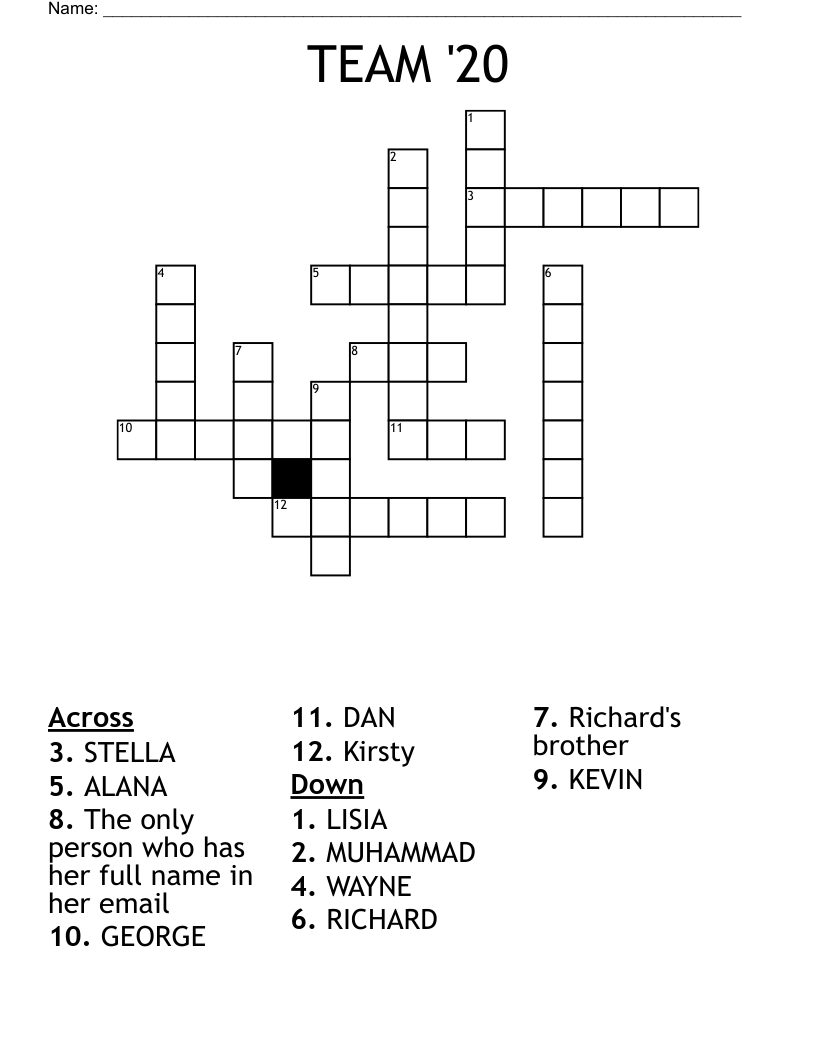 TEAM '20 Crossword - WordMint