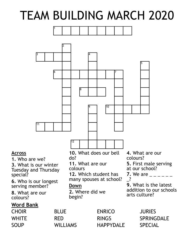 TEAM BUILDING MARCH 2020 Crossword - WordMint