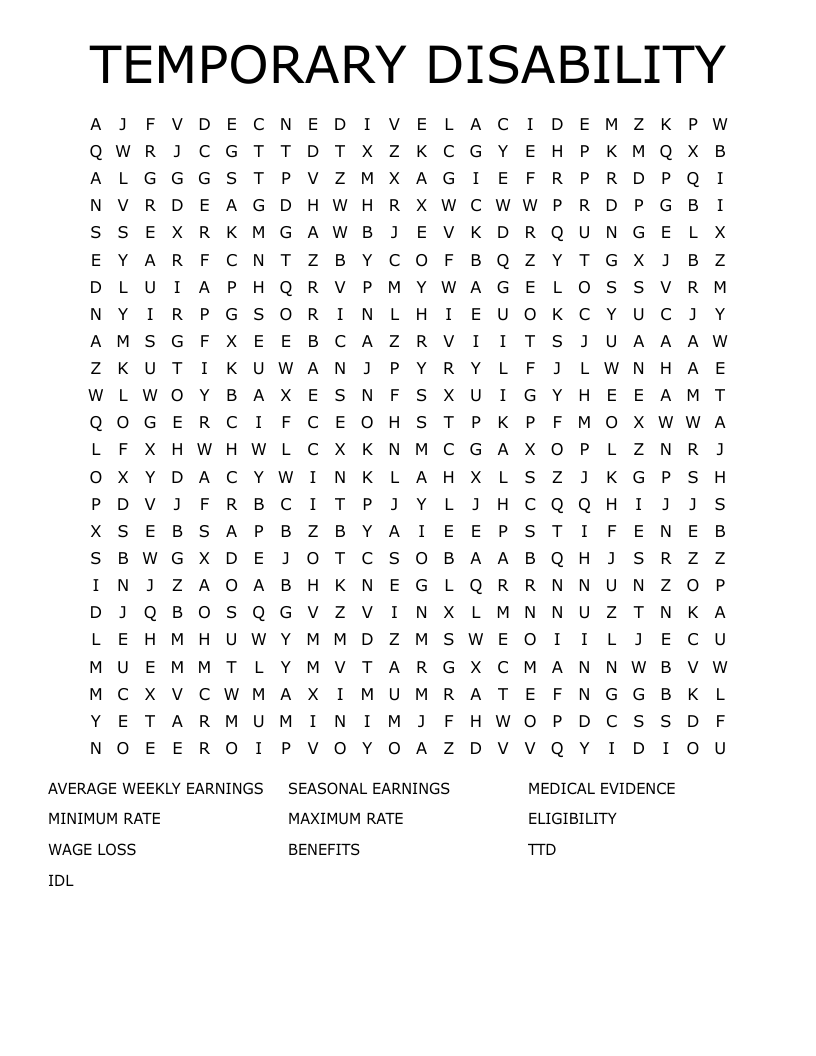 TEMPORARY DISABILITY Word Search - WordMint