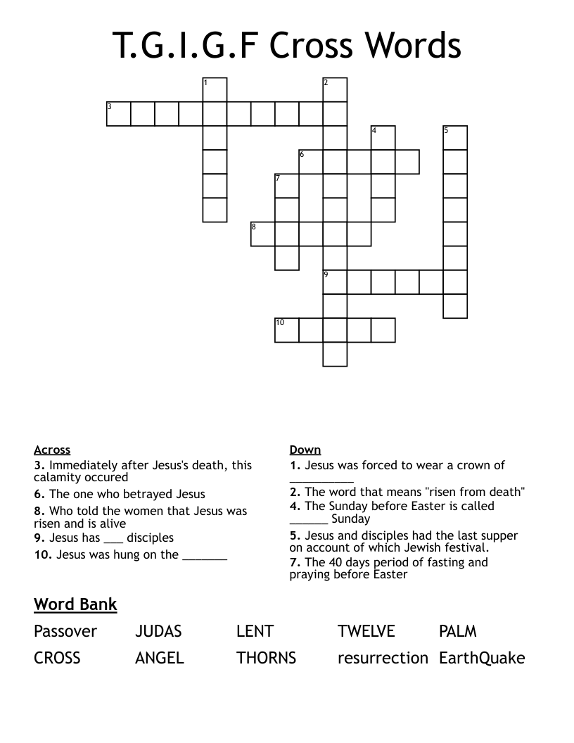 T.G.I.G.F Cross Words - WordMint