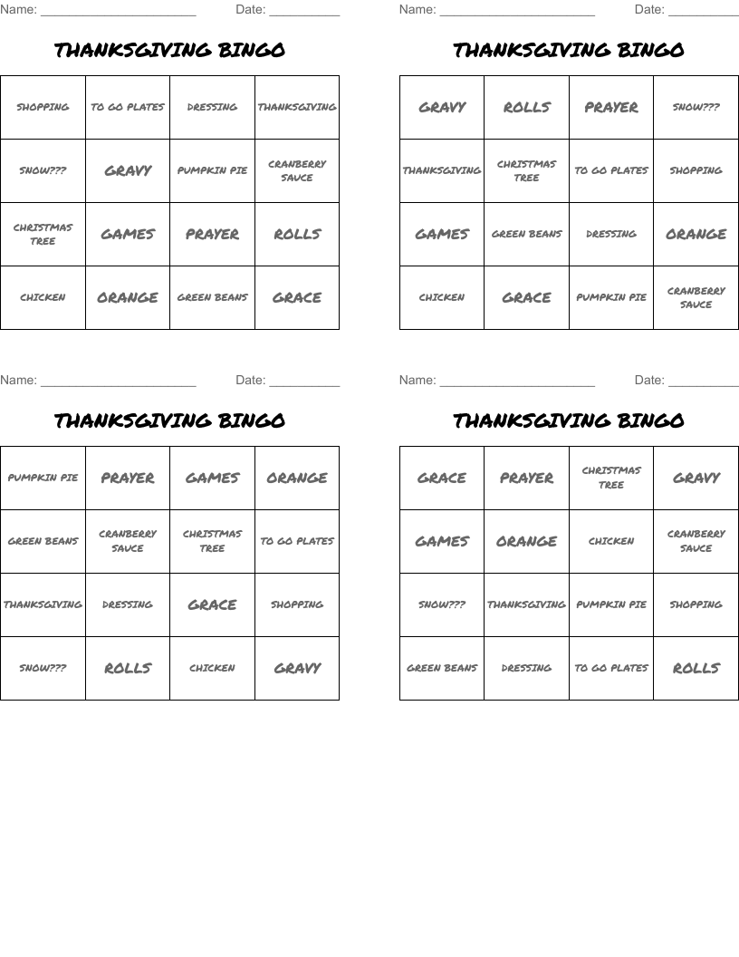 THANKSGIVING BINGO - WordMint