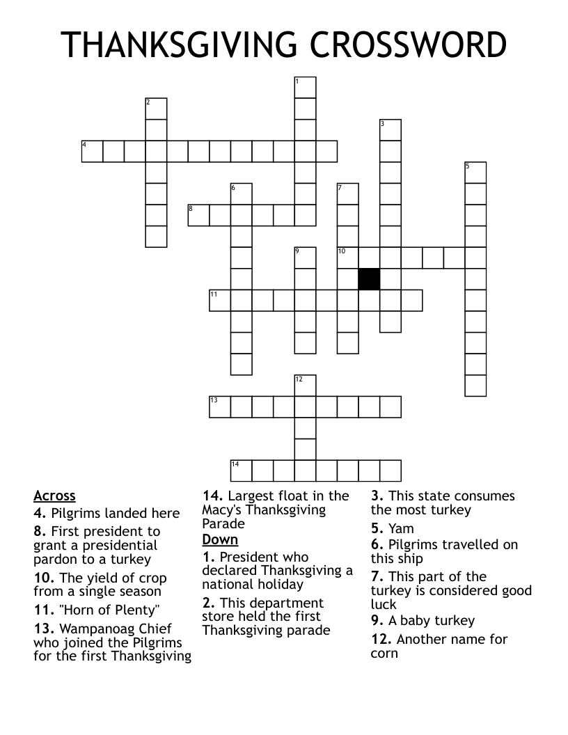 THANKSGIVING CROSSWORD - WordMint