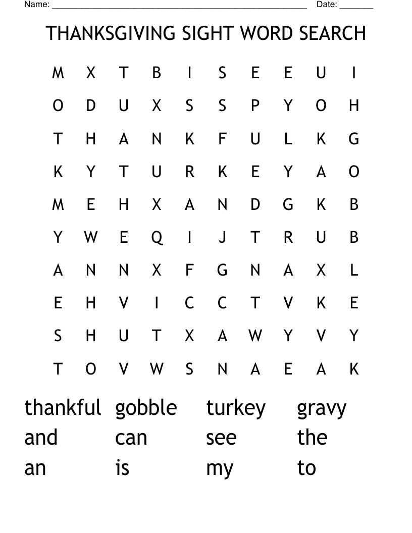 THANKSGIVING SIGHT WORD SEARCH - WordMint