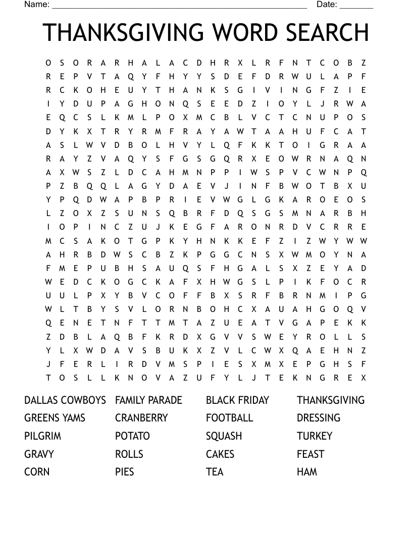 THANKSGIVING WORD SEARCH WordMint