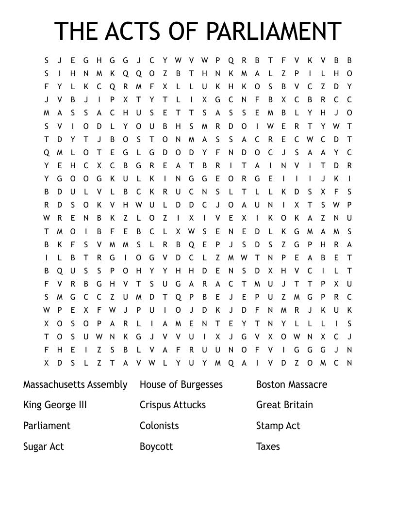 THE ACTS OF PARLIAMENT Word Search - WordMint