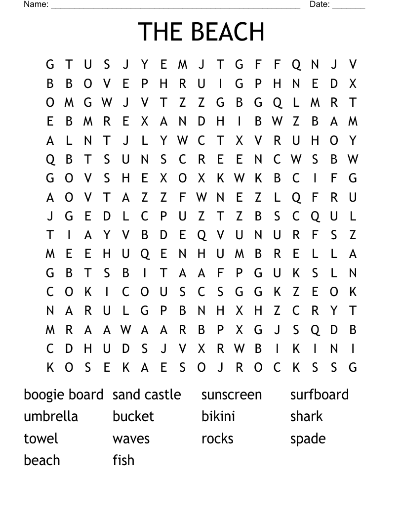 THE BEACH Word Search WordMint