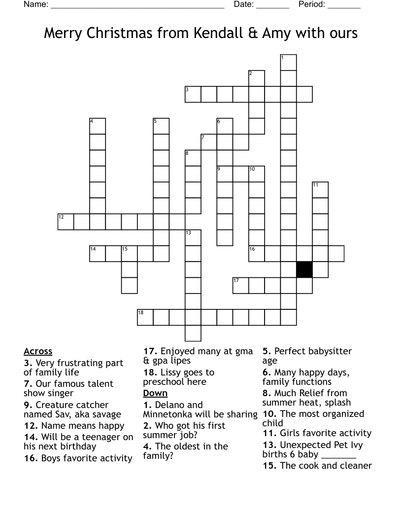 Merry Christmas from Kendall & Amy with ours Crossword - WordMint