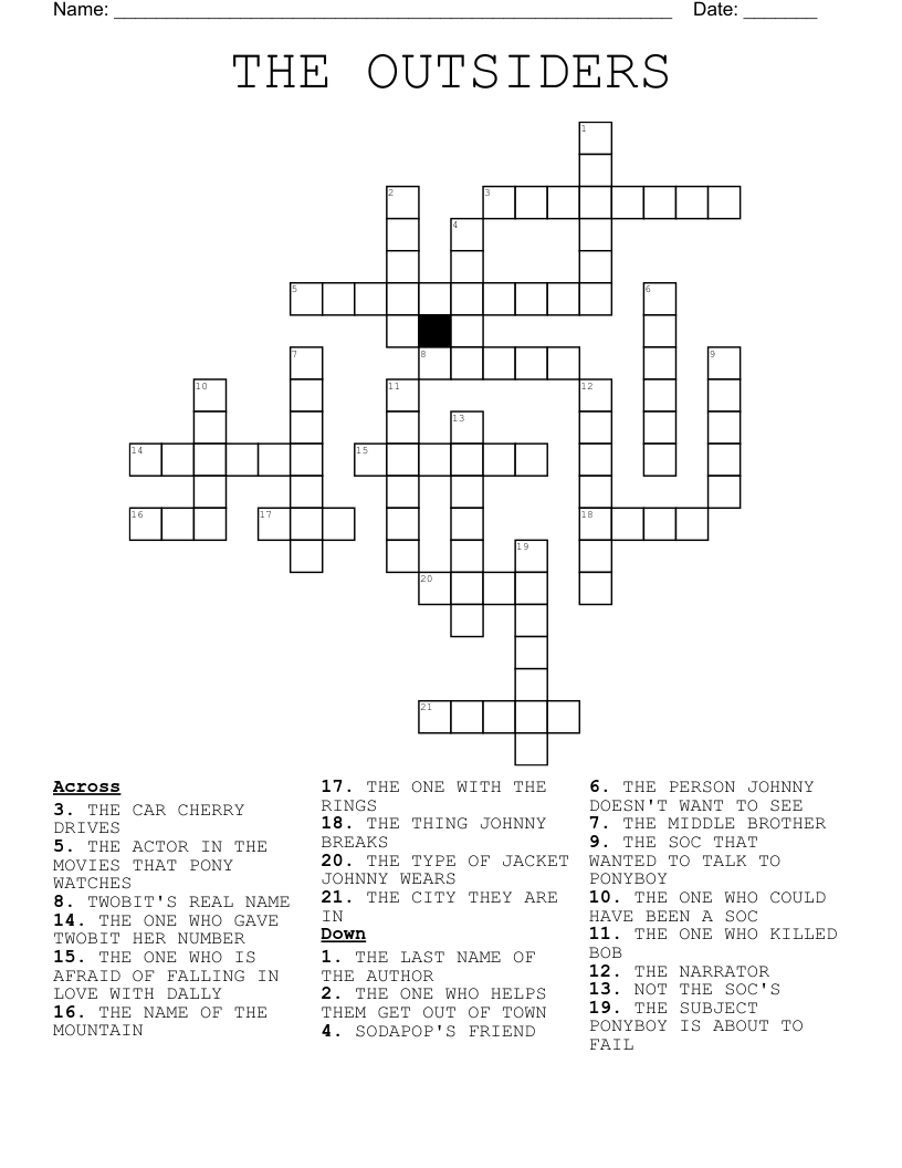 THE OUTSIDERS Crossword - WordMint