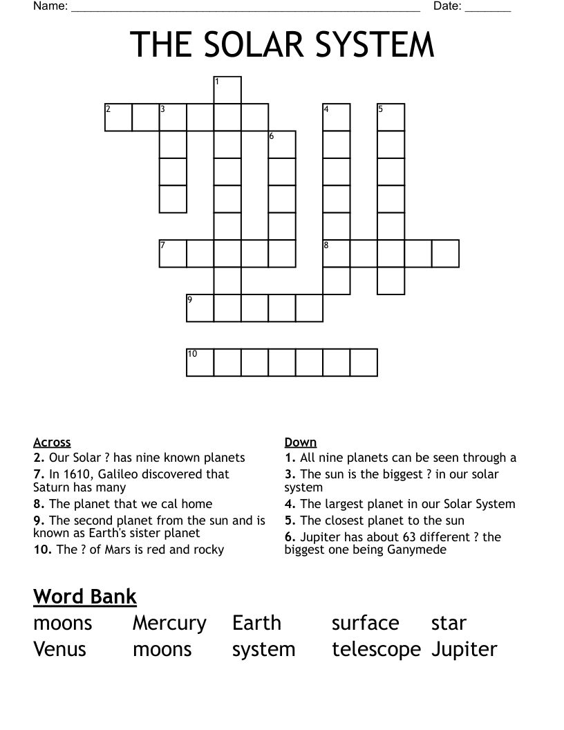 THE SOLAR SYSTEM Crossword - WordMint