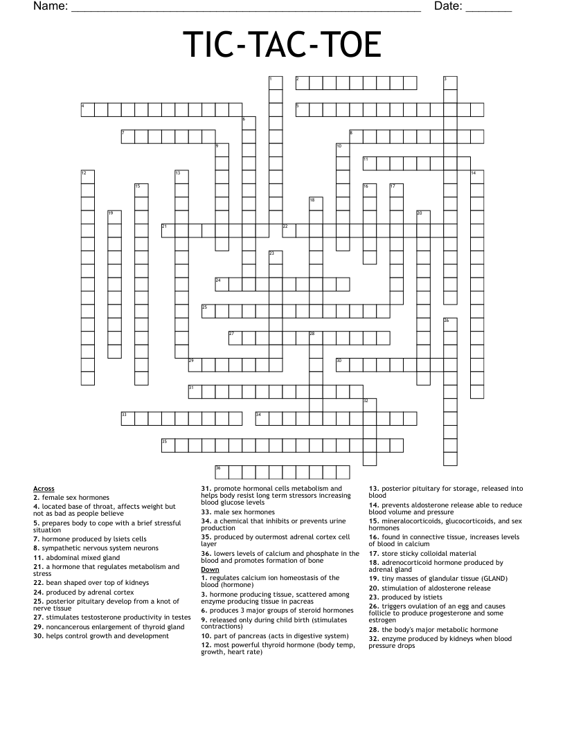 TIC TAC TOE Crossword WordMint