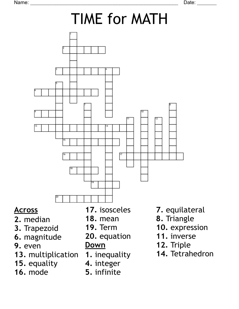 TIME for MATH Crossword - WordMint