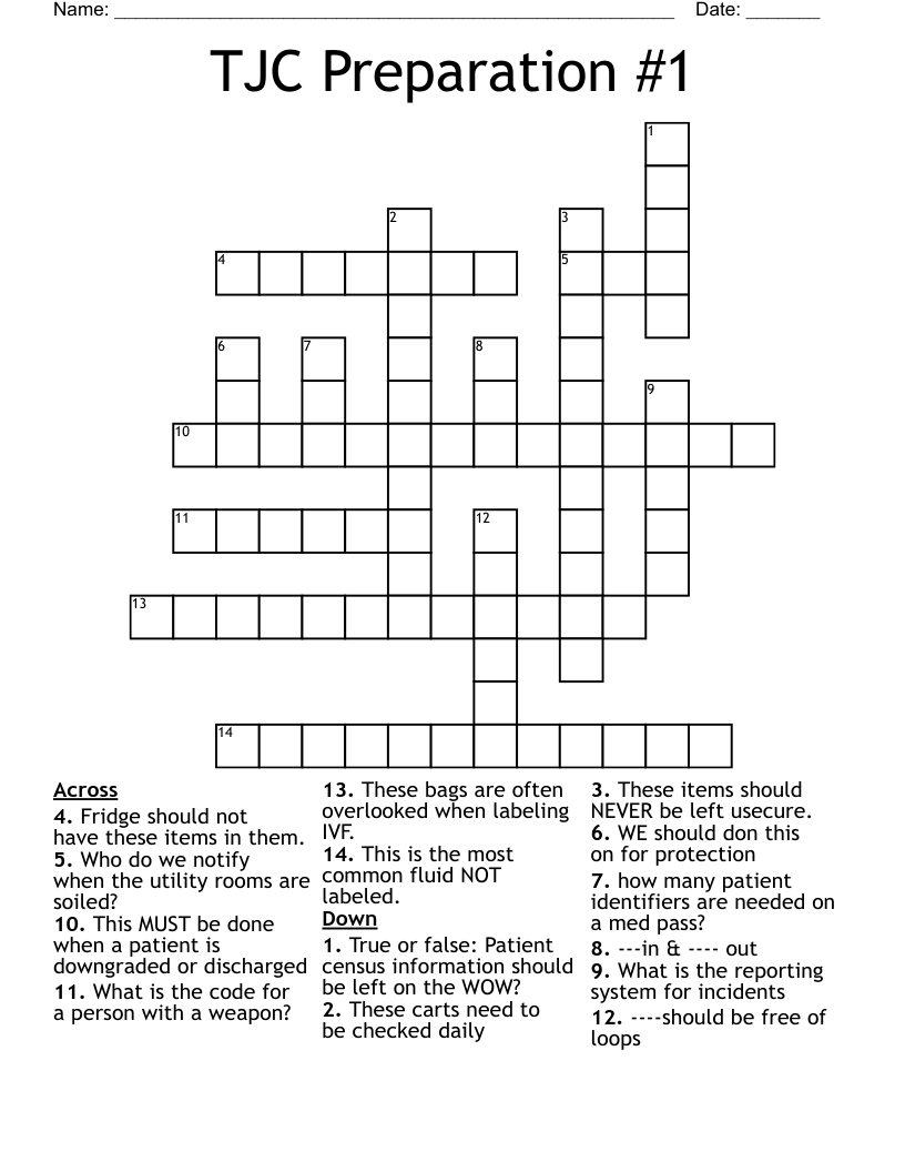 TJC Preparation #1 Crossword - WordMint