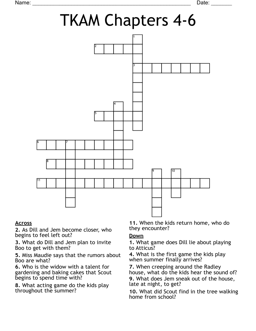 TKAM Chapters 4-6 Crossword - WordMint