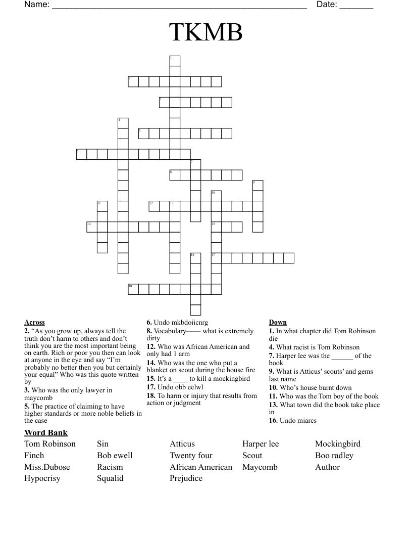TKMB Crossword - WordMint