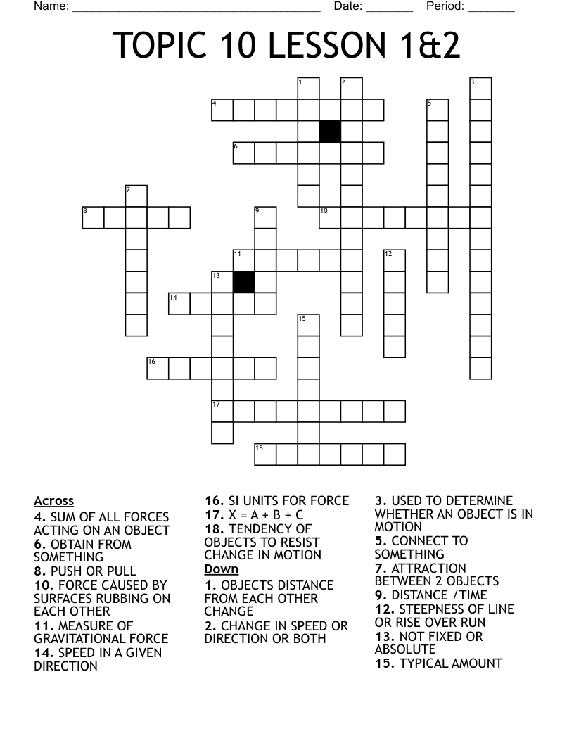 TOPIC 10 LESSON 1&2 Crossword - WordMint