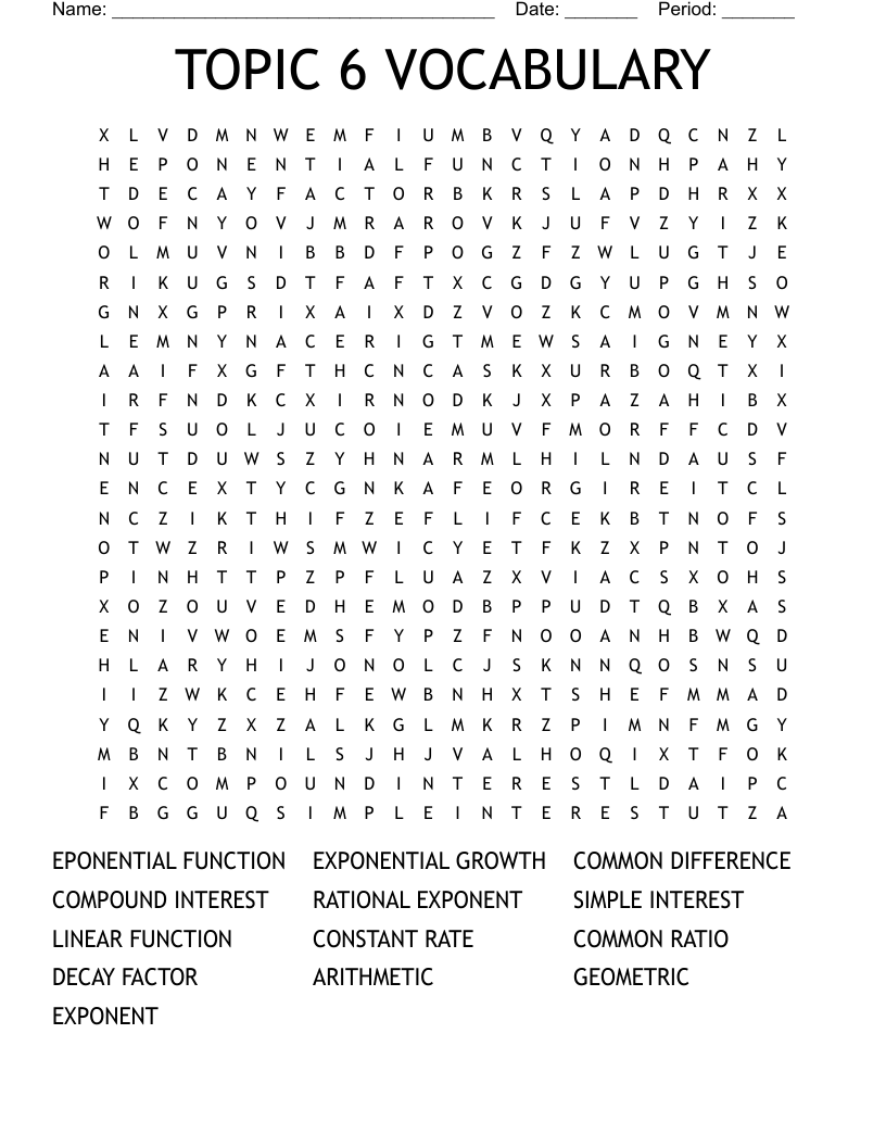 TOPIC 6 VOCABULARY Word Search - WordMint