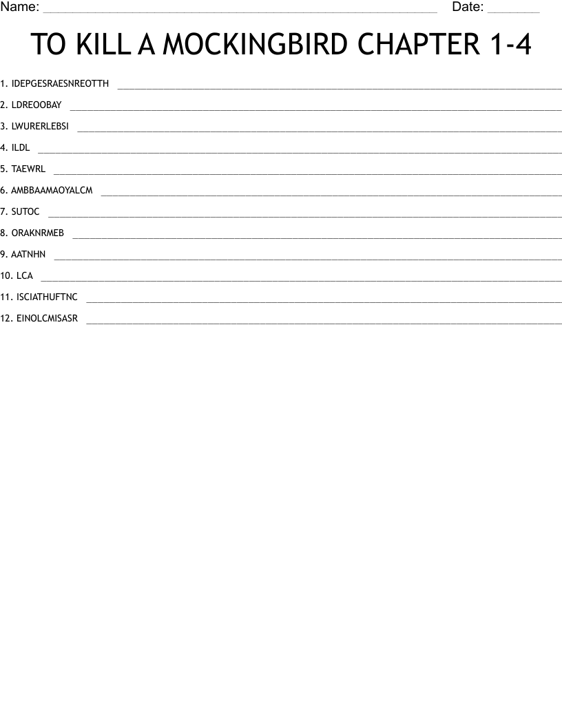 TO KILL A MOCKINGBIRD CHAPTER 1-4 Word Scramble - WordMint