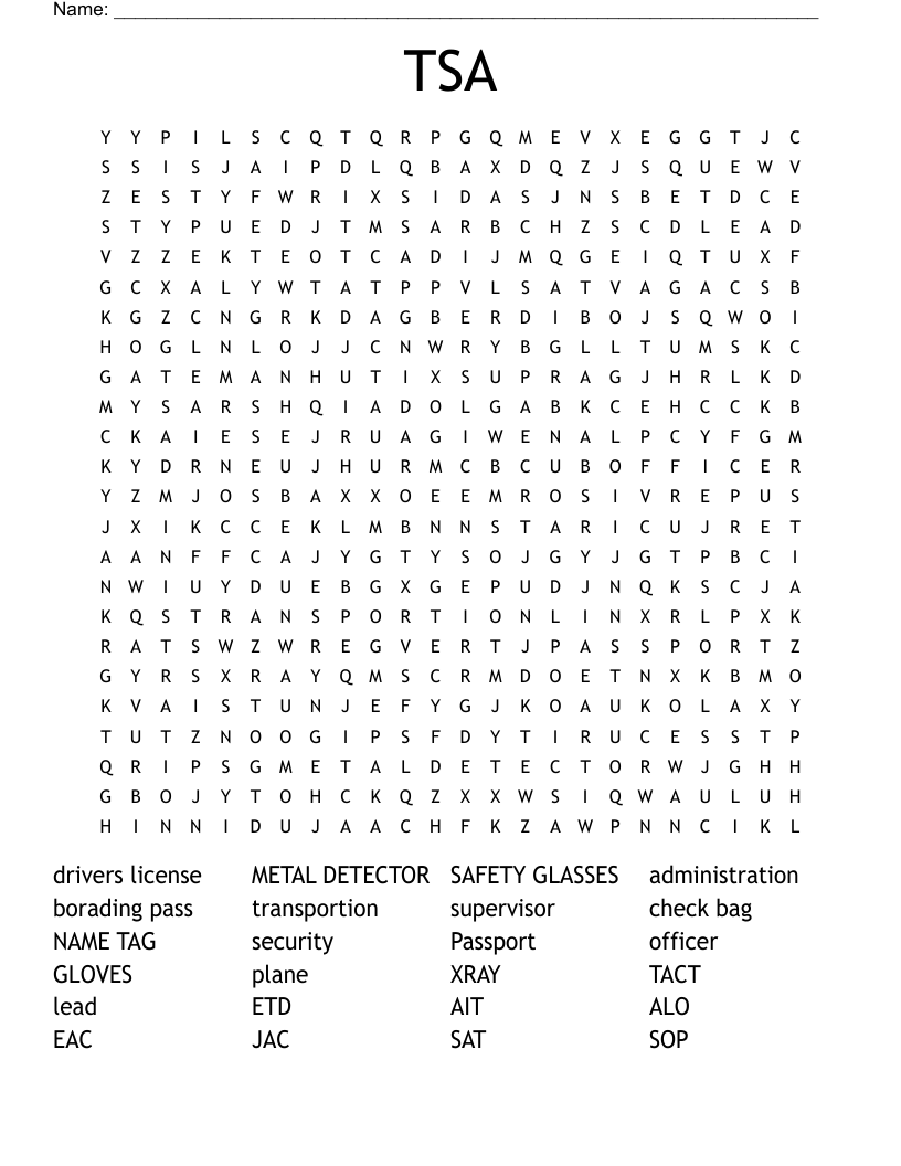 TSA Word Search WordMint TSA Word Search WordMint
