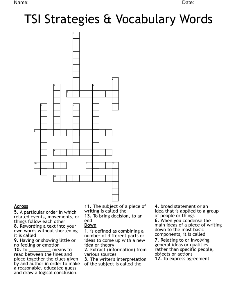TSI Strategies & Vocabulary Words Crossword - WordMint