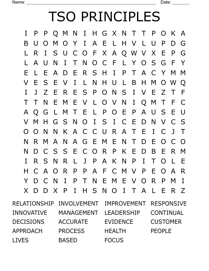TSO PRINCIPLES Word Search - WordMint