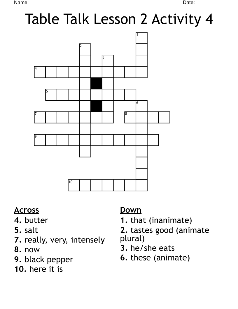 Table Talk Lesson 2 Activity 4 Crossword WordMint