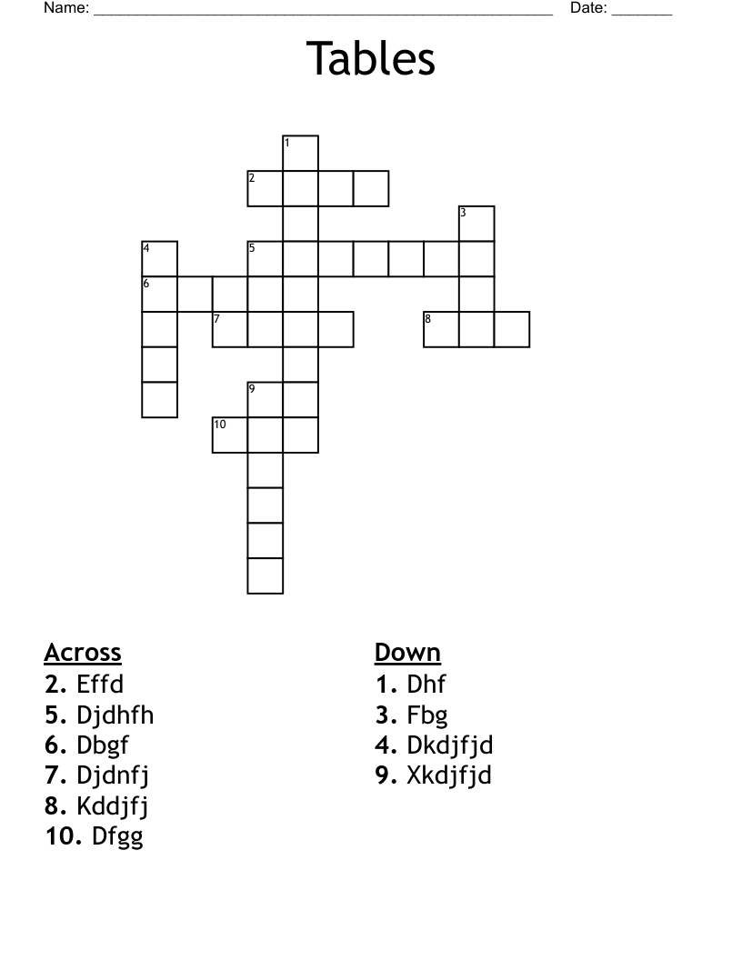 Tables Crossword WordMint