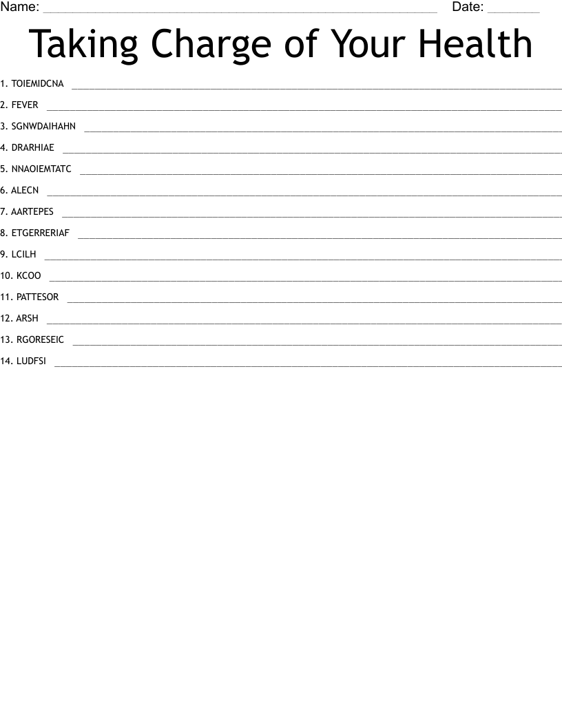 Taking Charge of Your Health Word Scramble - WordMint