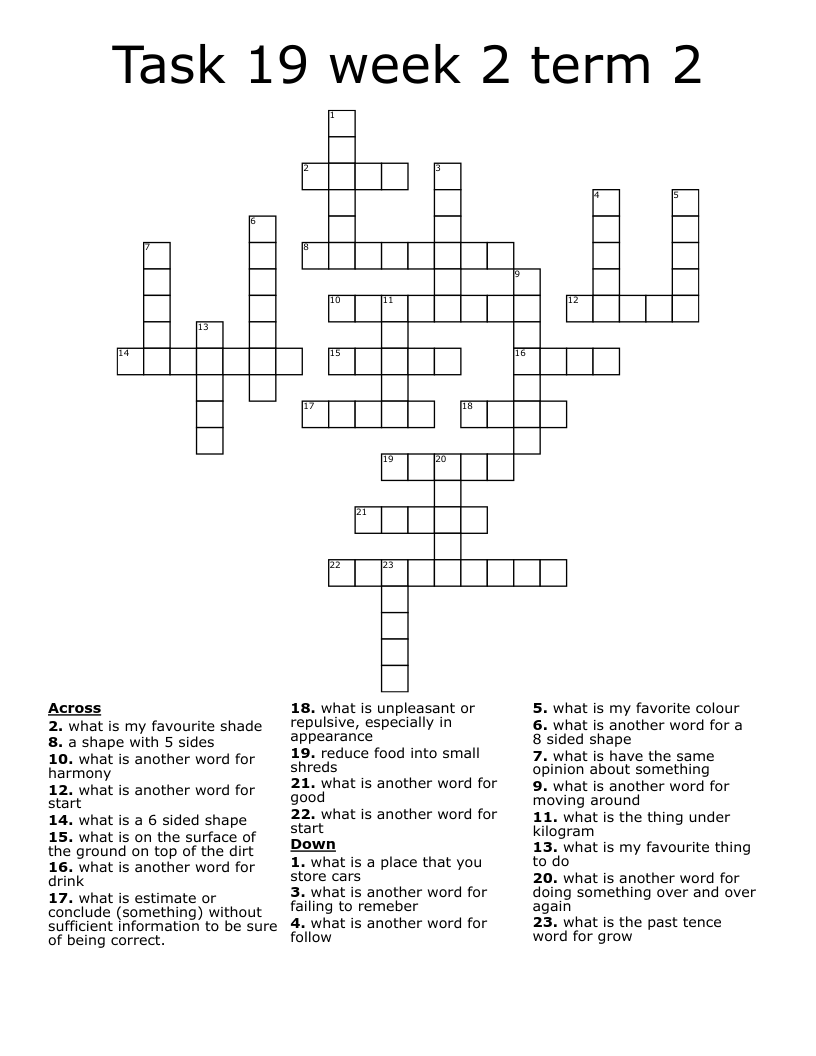 Task 19 Week 2 Term 2 Crossword WordMint