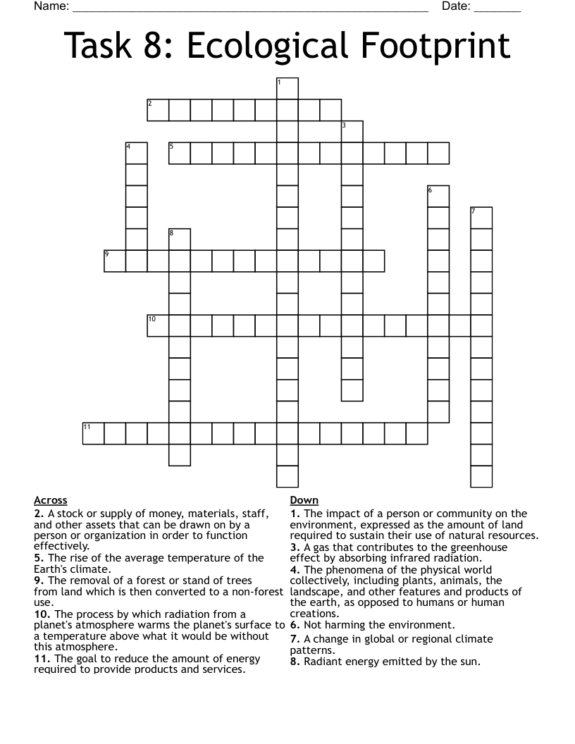 Task 8: Ecological Footprint Crossword - WordMint