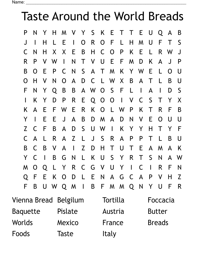 Taste Around the World Breads Word Search - WordMint