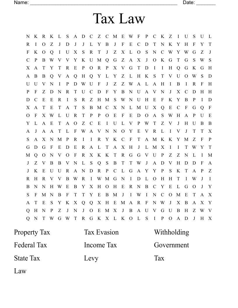 Tax Law Word Search - WordMint