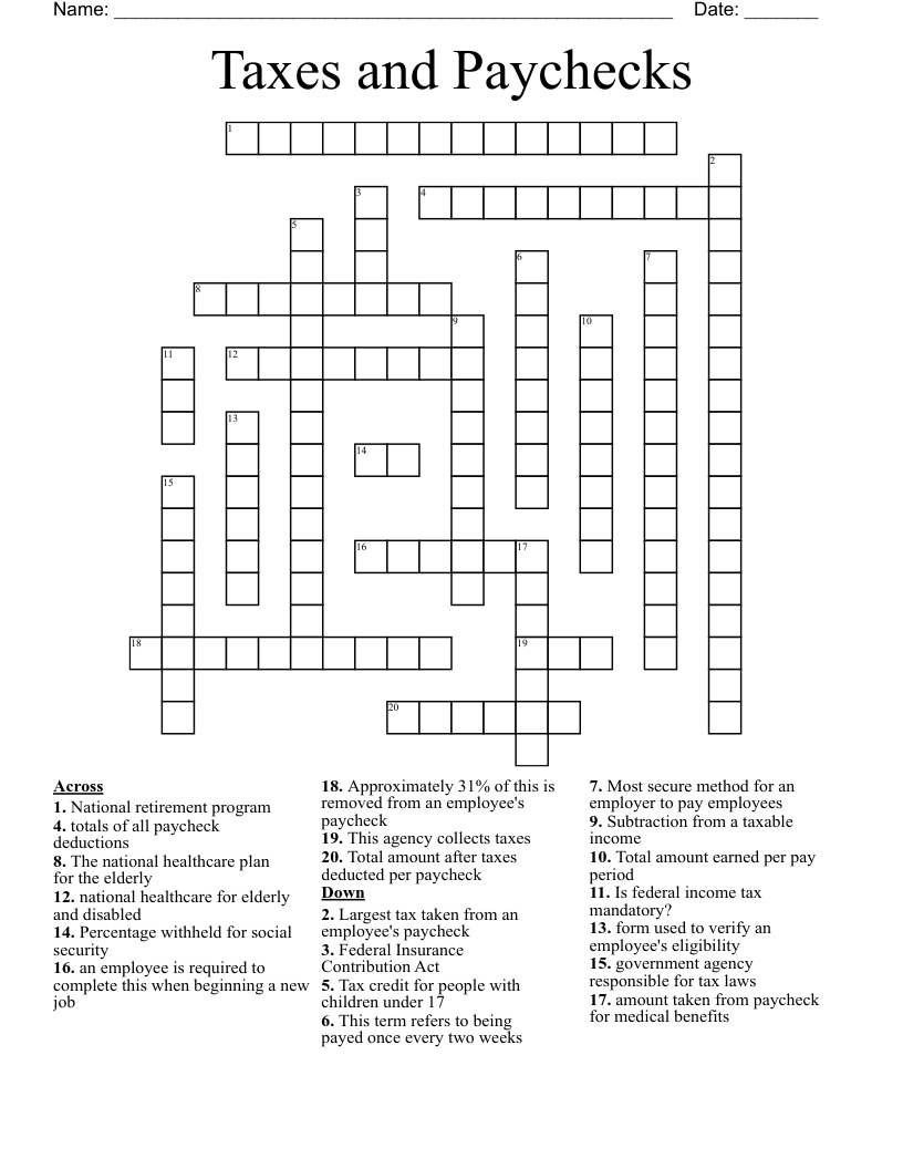 Reading A Paycheck Stub Crossword WordMint