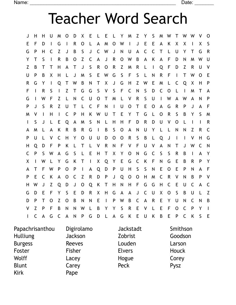 Teacher Word Search - WordMint