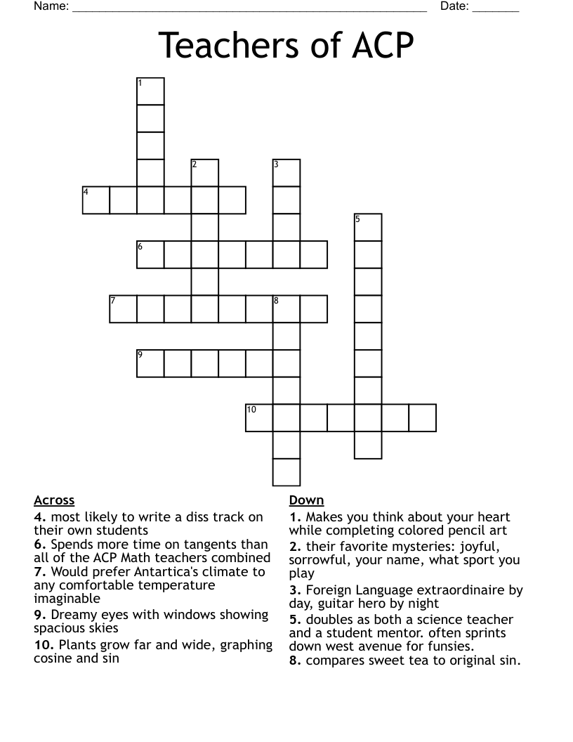 Teachers of ACP Crossword - WordMint
