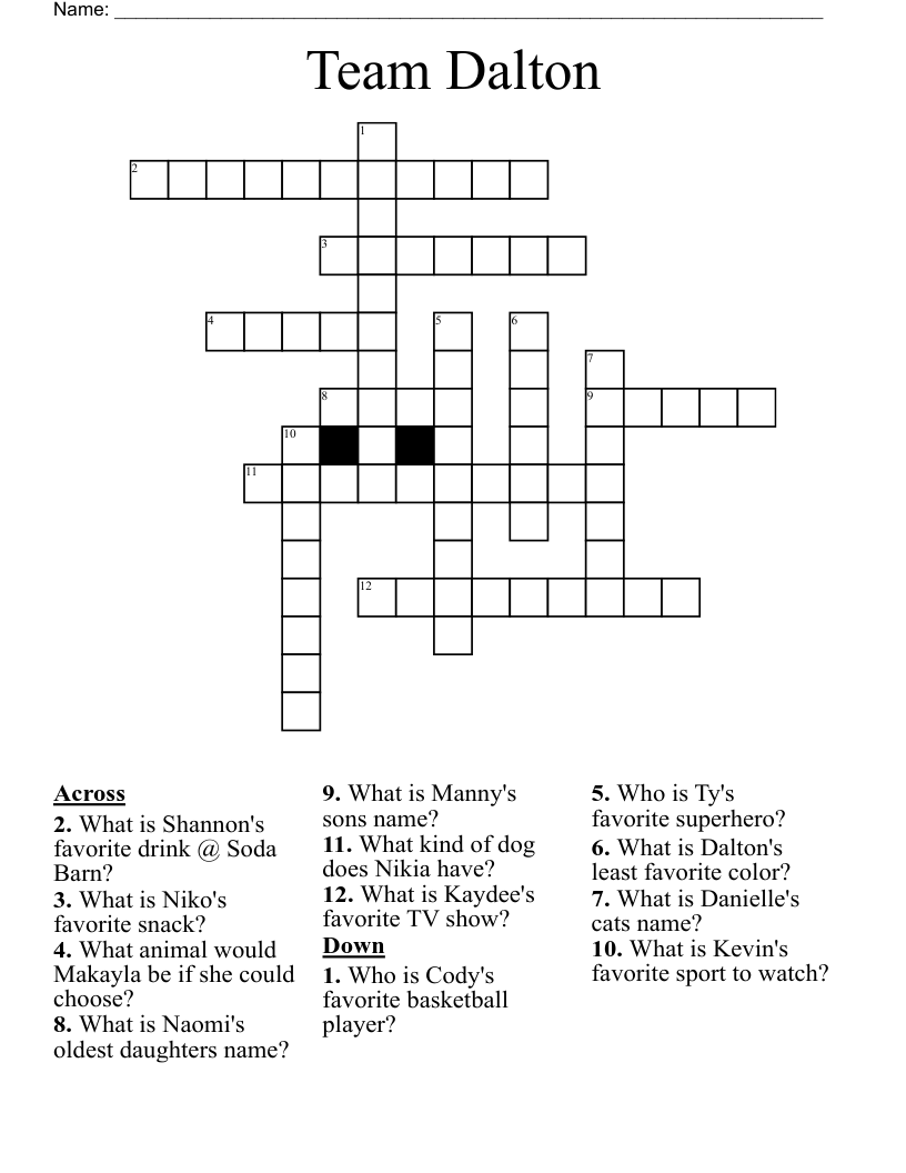 Team Dalton Crossword - WordMint
