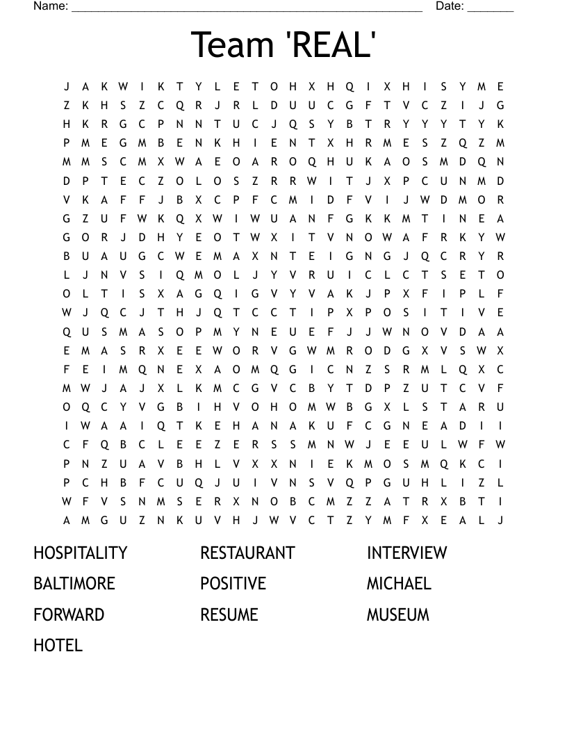 Team 'REAL' Word Search - WordMint