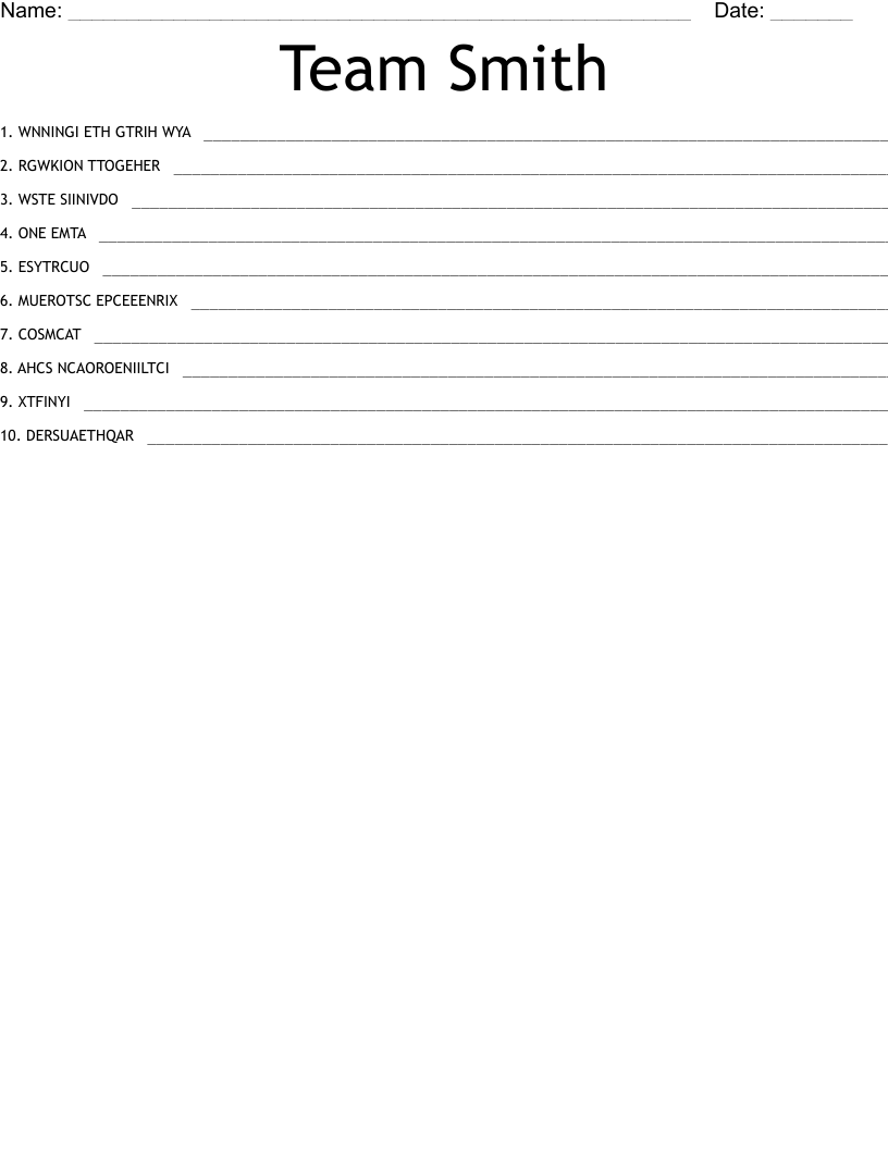 Team Smith Word Scramble - WordMint