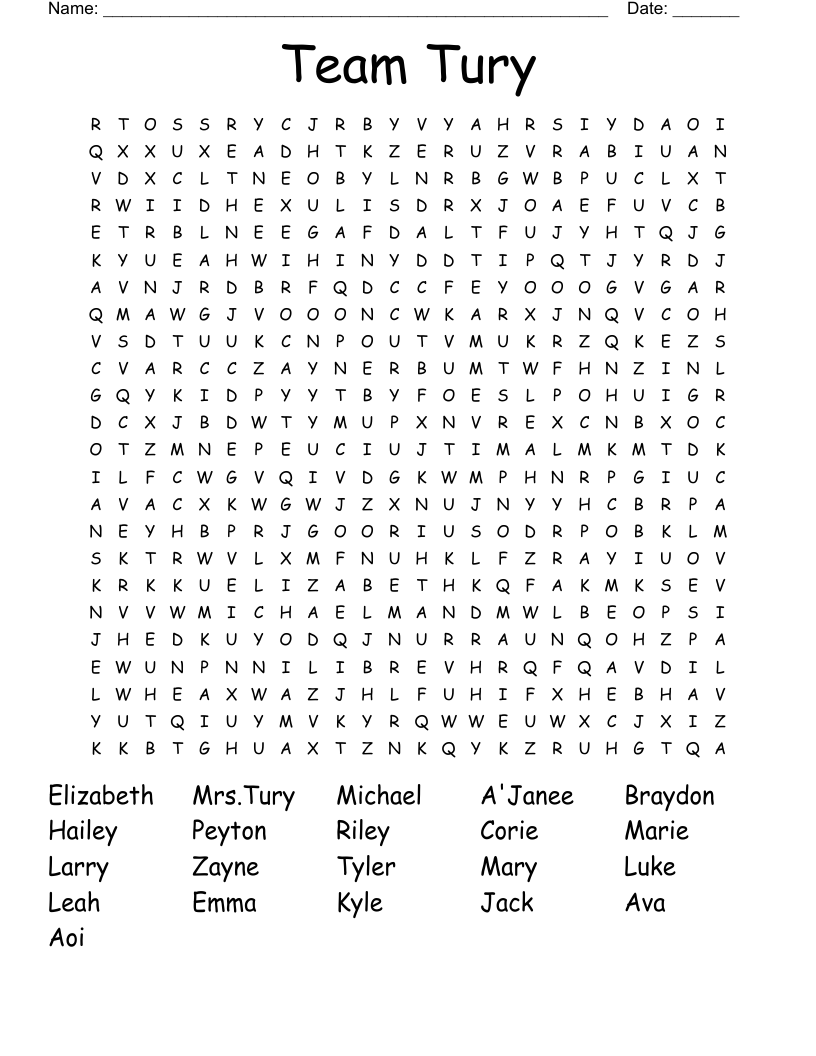 Team Tury Word Search - WordMint