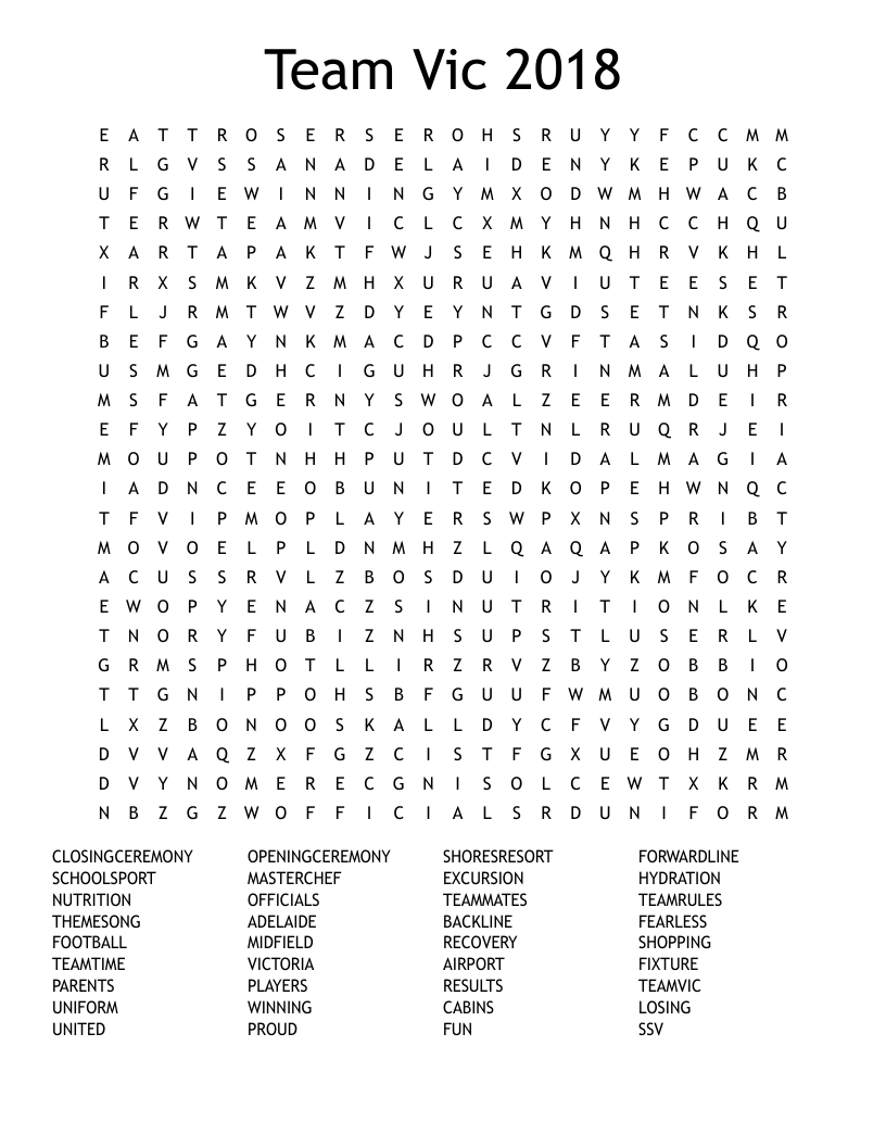 Team Vic 2018 Word Search - WordMint