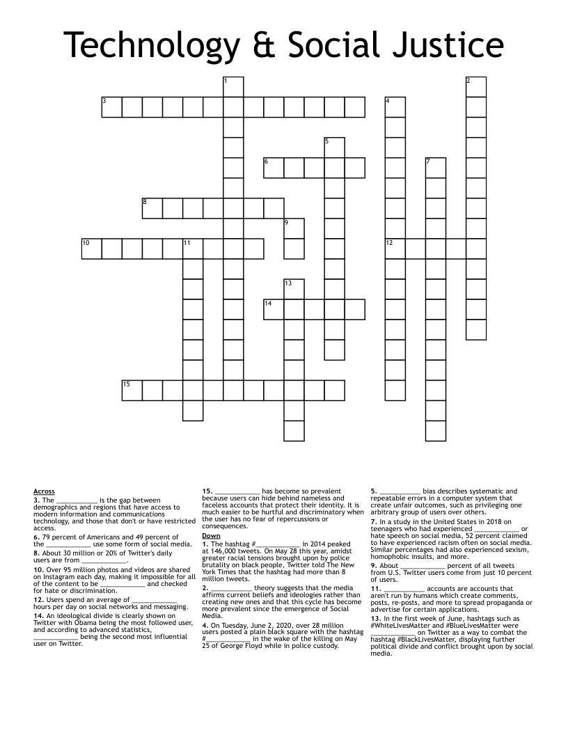 Technology & Social Justice Crossword - WordMint
