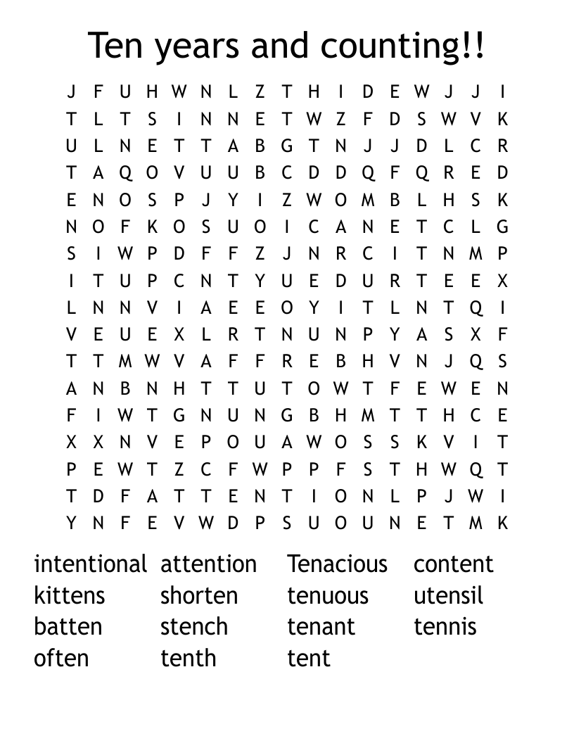 Ten years and counting!! Word Search - WordMint