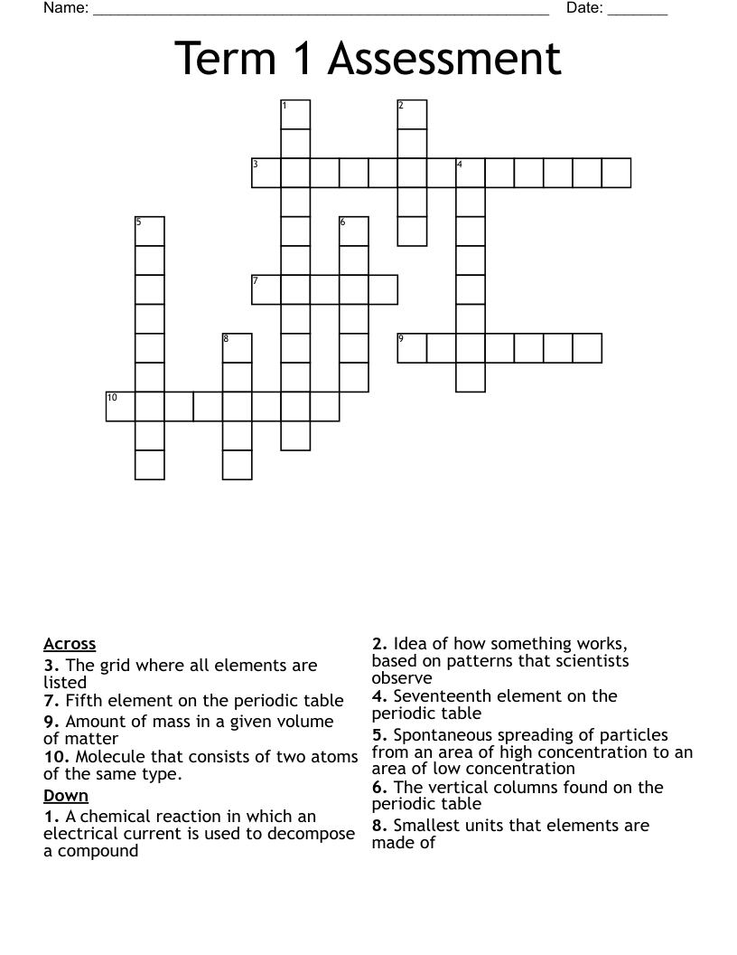 Term 1 Assessment Crossword - WordMint