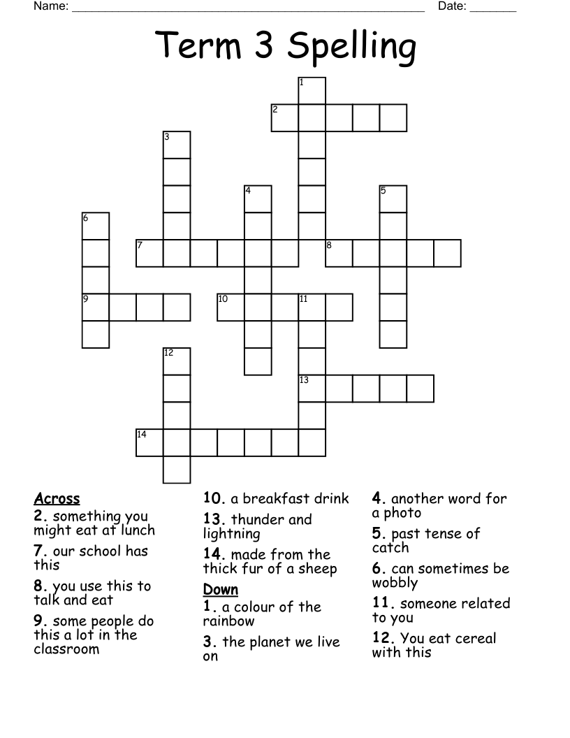 Term 3 Spelling Crossword - WordMint