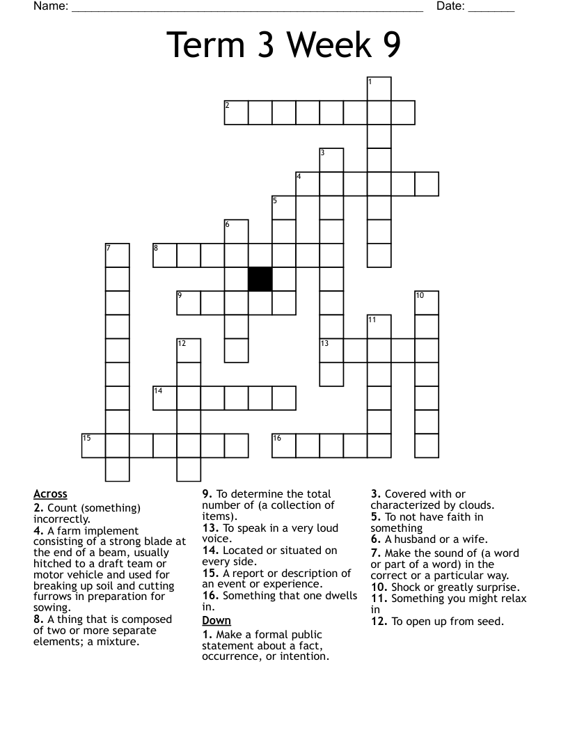 Term 3 Week 9 Crossword - WordMint