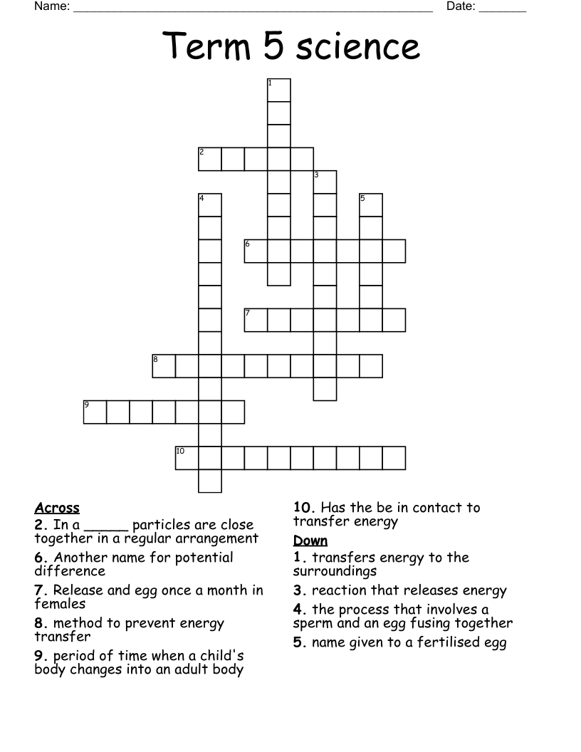 Term 5 science Crossword - WordMint
