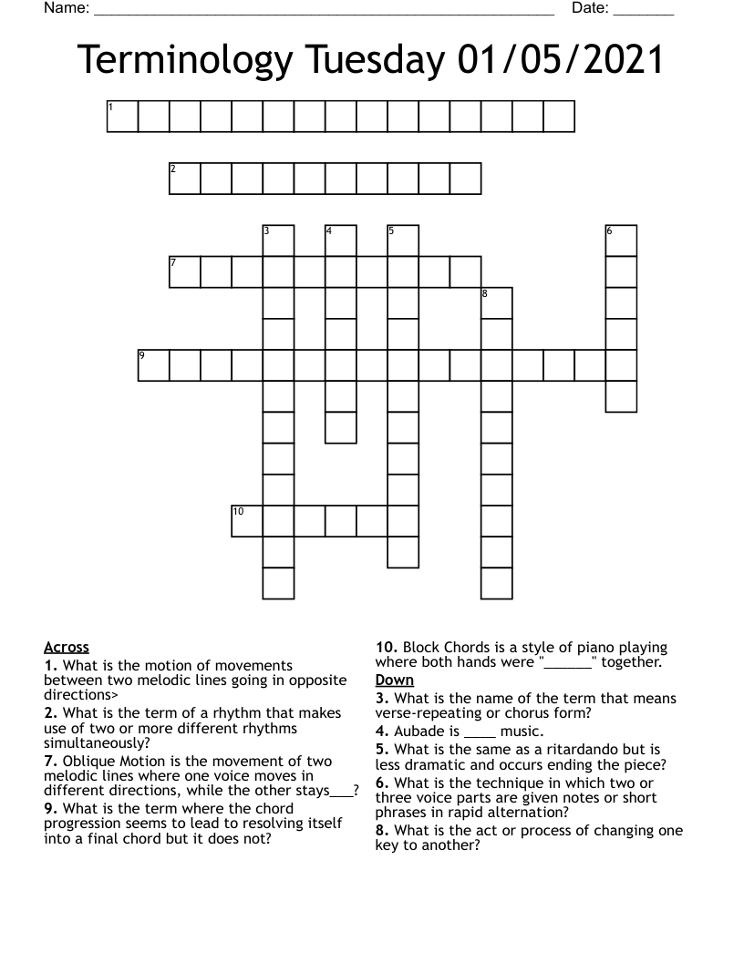 Terminology Tuesday 01/05/2021 Crossword - WordMint