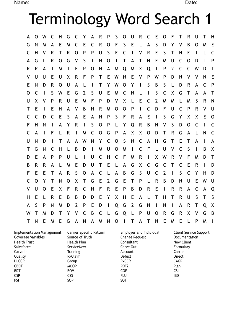 Terminology Word Search 1 - WordMint