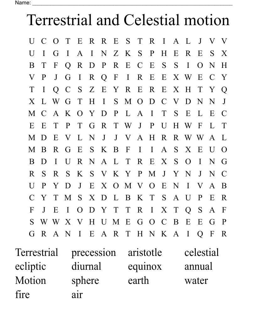 Terrestrial and Celestial motion Word Search - WordMint