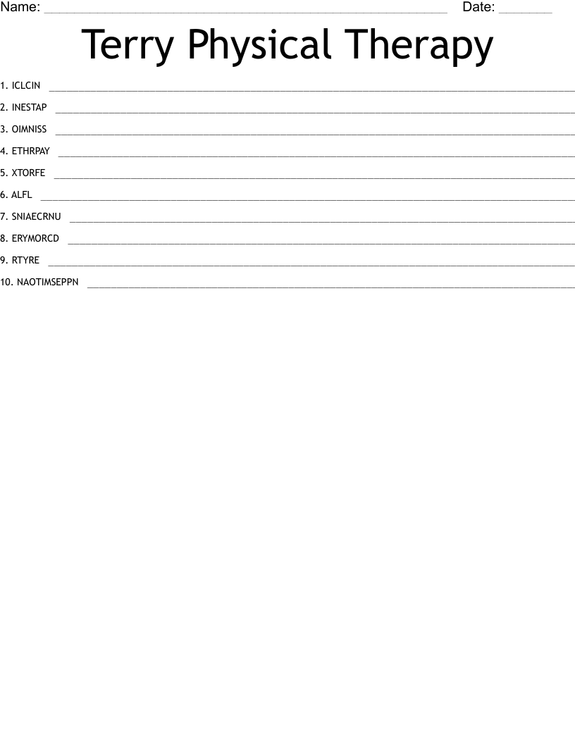 Terry Physical Therapy Word Scramble - WordMint