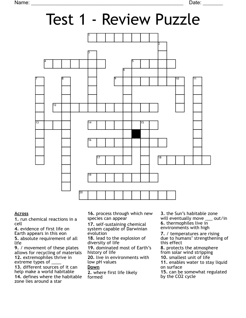 Test 1 - Review Puzzle Crossword - WordMint